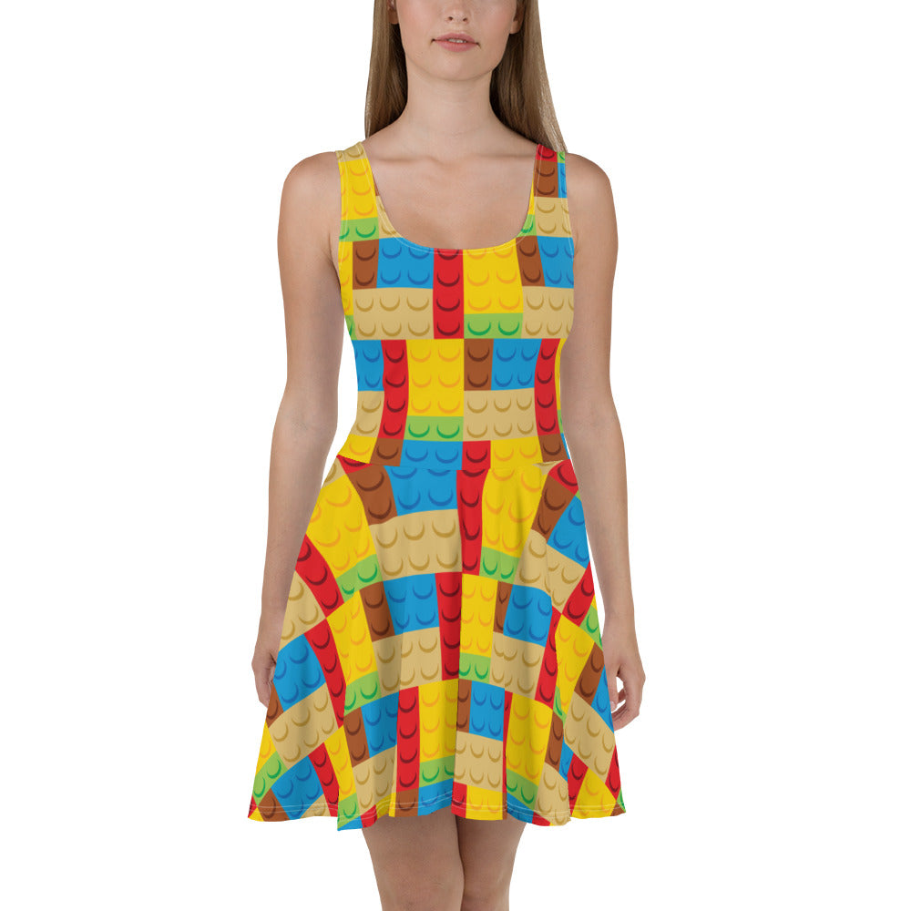 Building Bricks Pattern Skater Dress