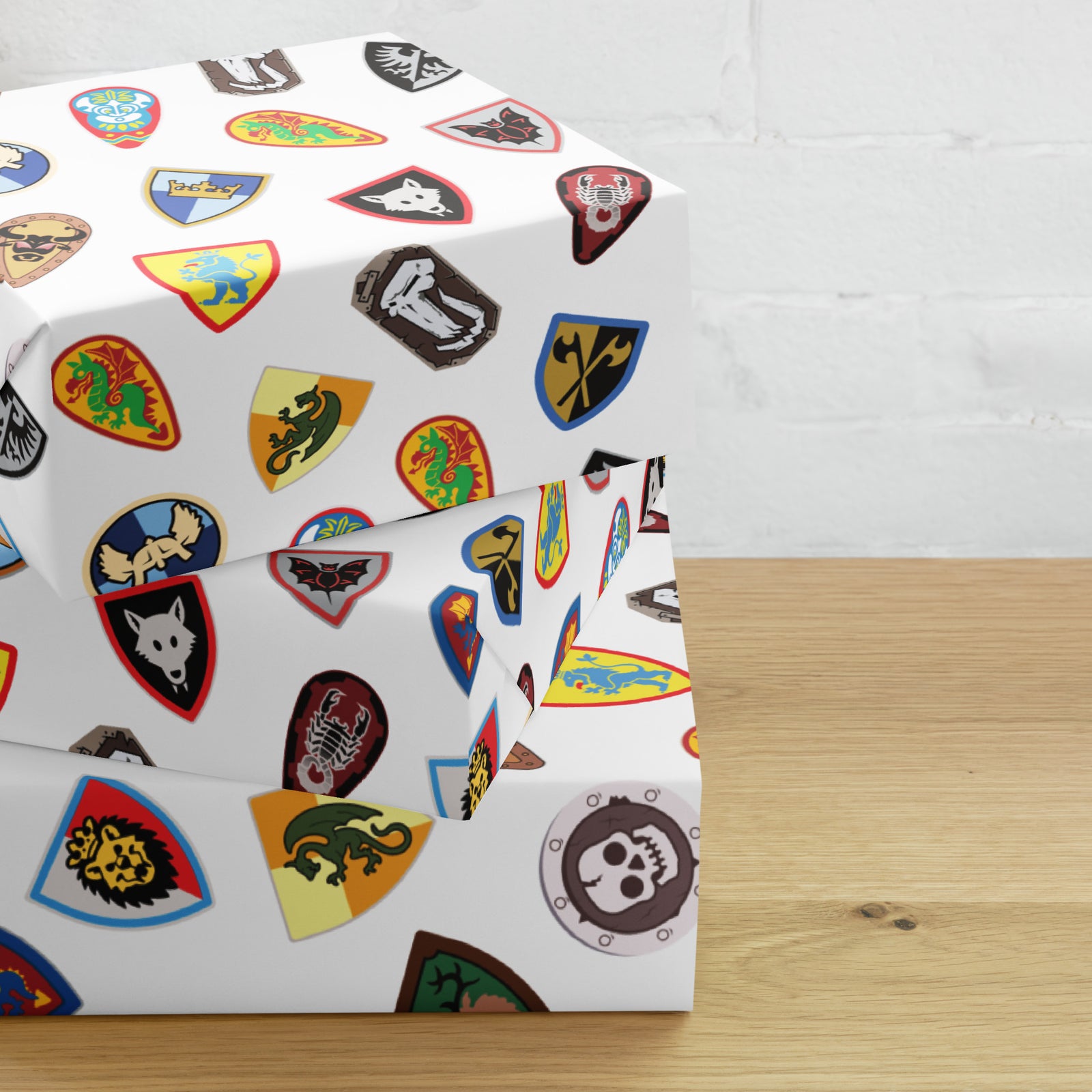Vintage Castle Shield Bricks Dragon Lion Gift Wrapping paper sheets